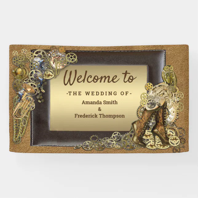 Gothic -Gold Steampunk sculptures On Suede Banner | Zazzle