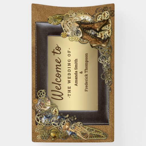 Gothic -Gold Steampunk sculptures On Suede Banner | Zazzle