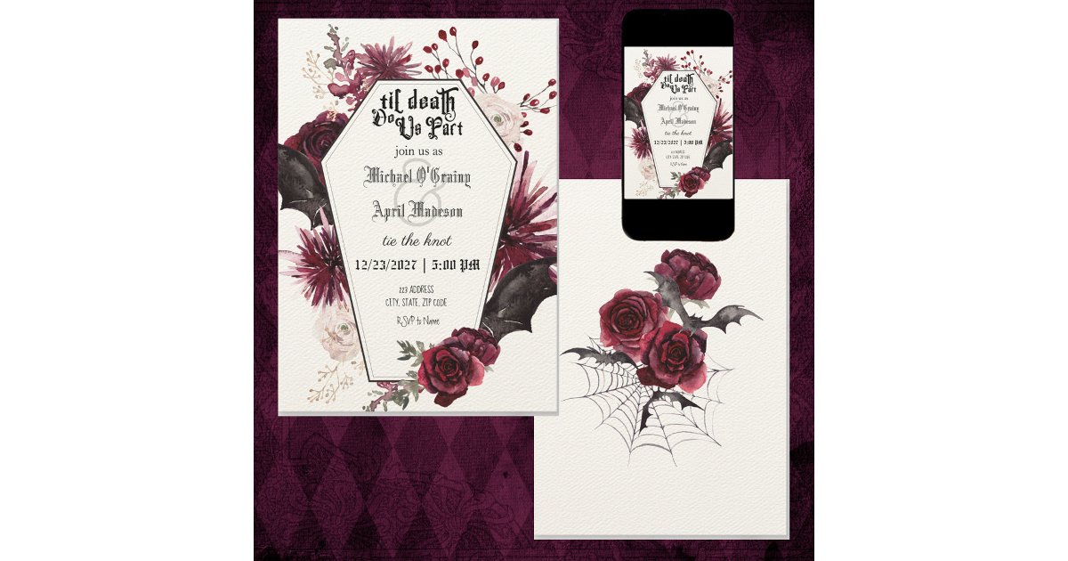 Gothic Goth Dark Bats Wedding Invitation | Zazzle