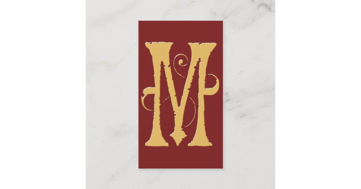 Gothic Grunge Red Gold Initial M Monogram Business Card | Zazzle