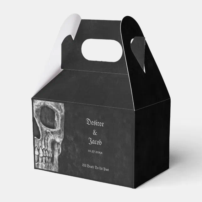 Gothic Half Skull Black And White Wedding Favor Boxes | Zazzle