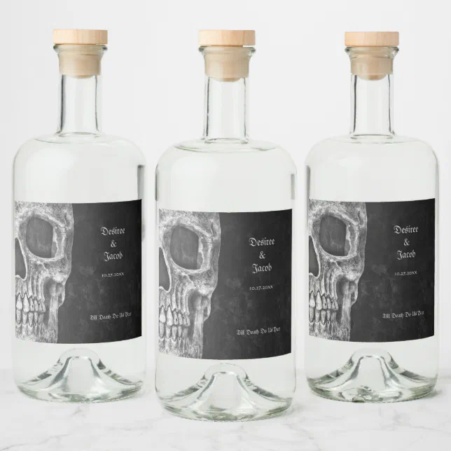 Gothic Half Skull Cool Black And White Grunge Liquor Bottle Label | Zazzle