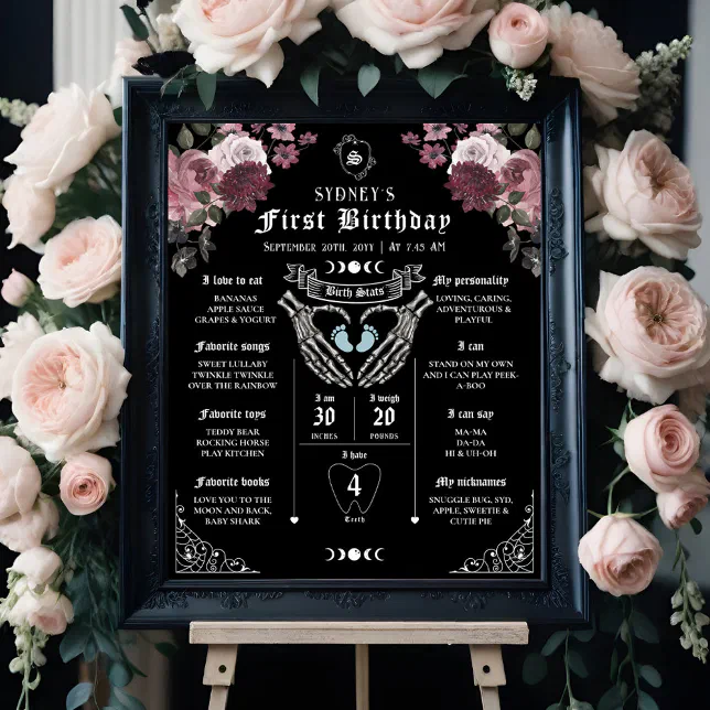Gothic Halloween 1st Birthday Baby Boy Milestones Poster | Zazzle