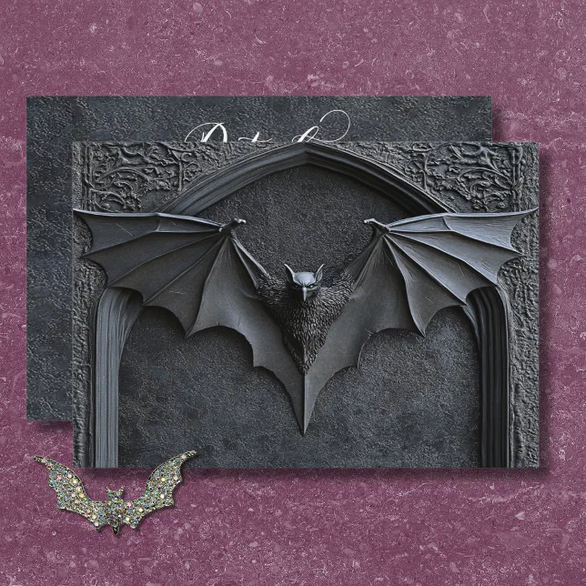 Gothic Halloween Black Bat & Arch Wedding Details Enclosure Card | Zazzle