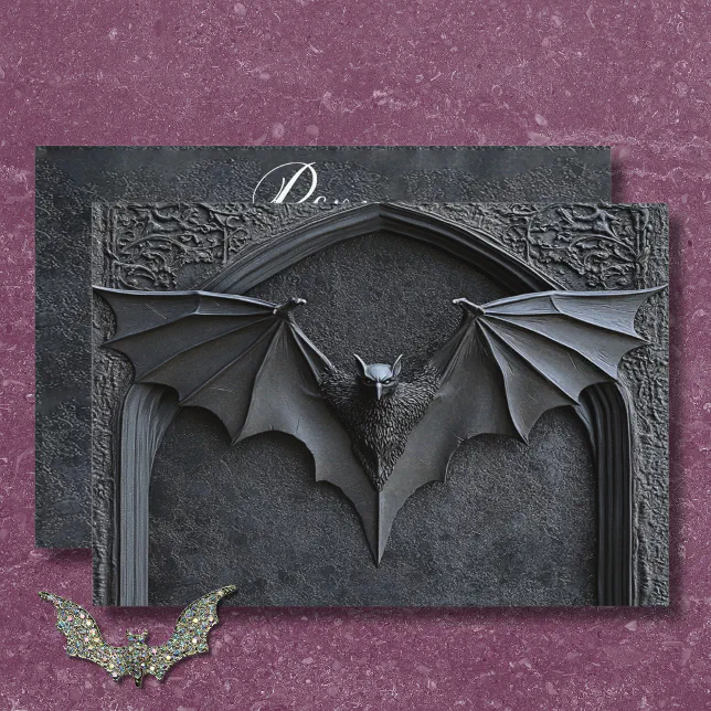 Gothic Halloween Black Bat & Arch Wedding Dinner RSVP Card | Zazzle