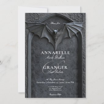Gothic Halloween Black Bat & Arch Wedding Invitation | Zazzle
