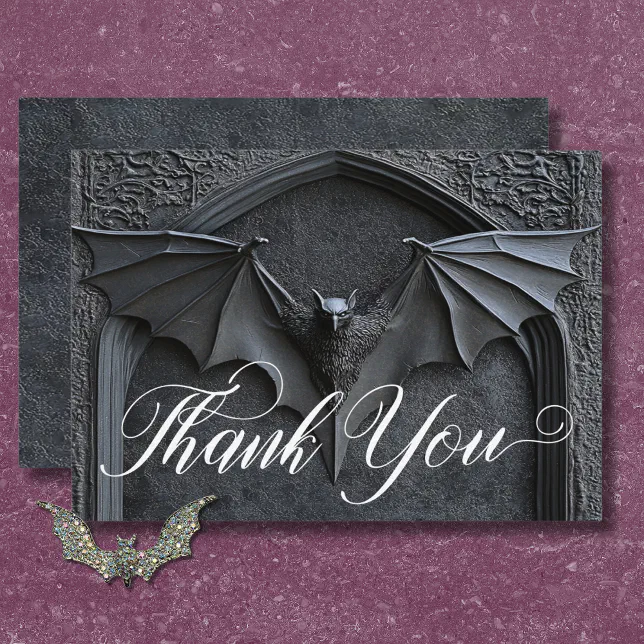Gothic Halloween Black Bat & Arch Wedding Thank You Card | Zazzle