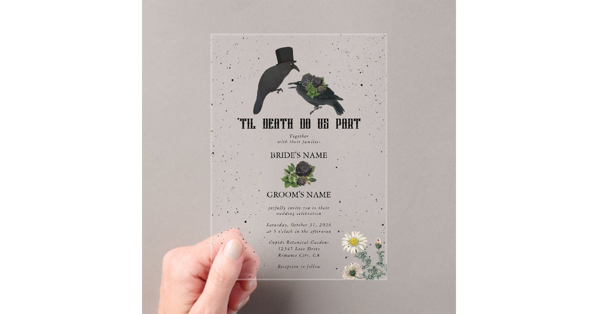 Gothic Halloween Black Roses Crows Wedding Acrylic Invitations | Zazzle