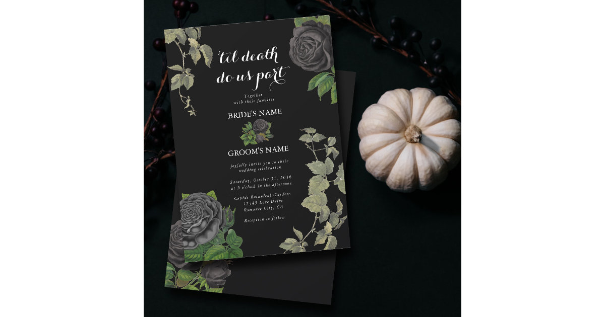 Gothic Halloween Black Roses Wedding Invitation | Zazzle
