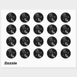 Gothic Halloween Black Wedding Skeleton Hand Rose Classic Round Sticker ...