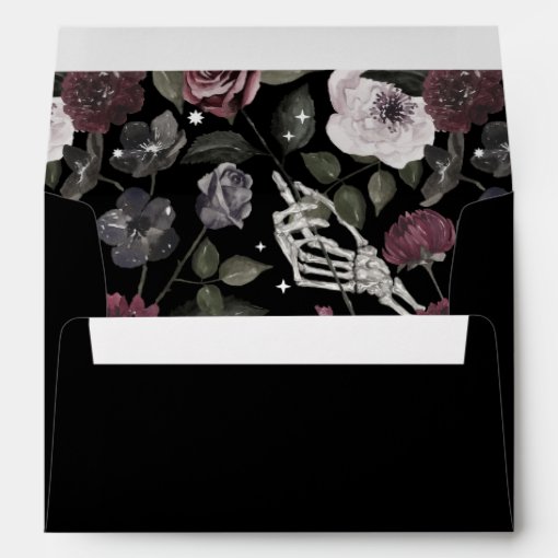Gothic Halloween Black Wedding Skeleton Hand Rose Envelope | Zazzle