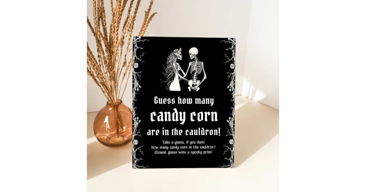 Gothic Halloween Guess How Many Candy Corn Game Pedestal Sign | Zazzle