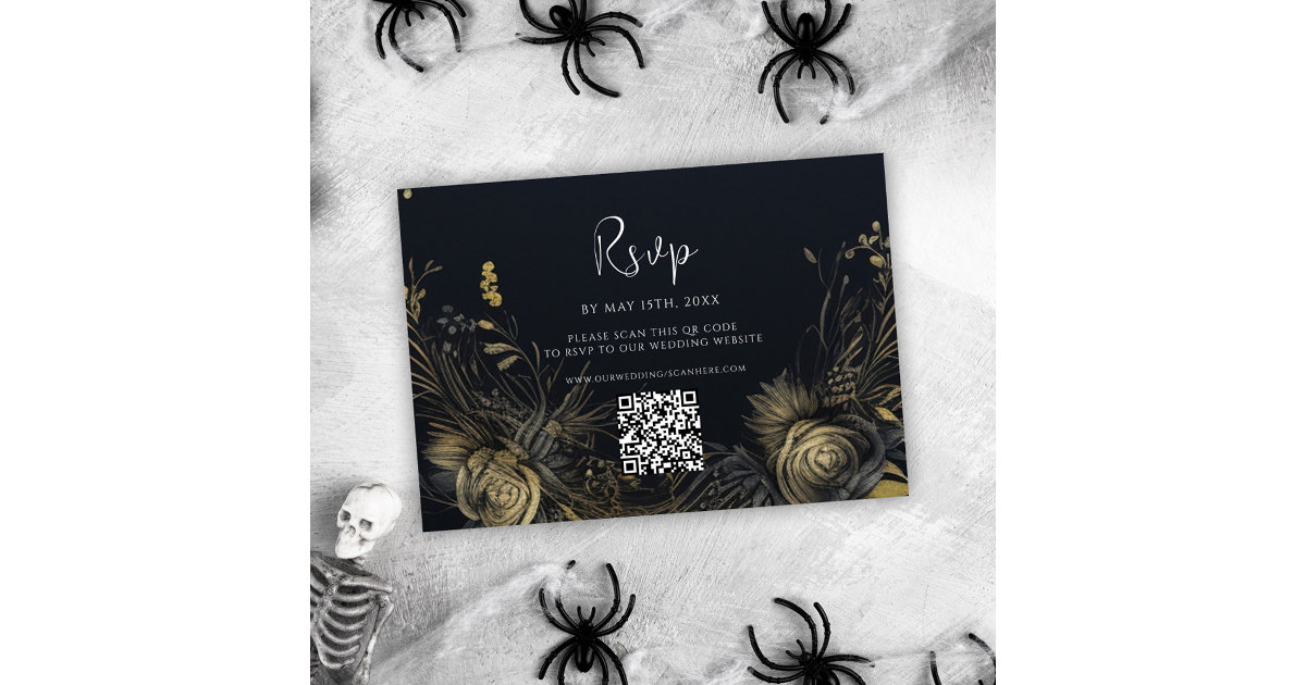 Gothic Halloween QR Code Wedding RSVP Card | Zazzle