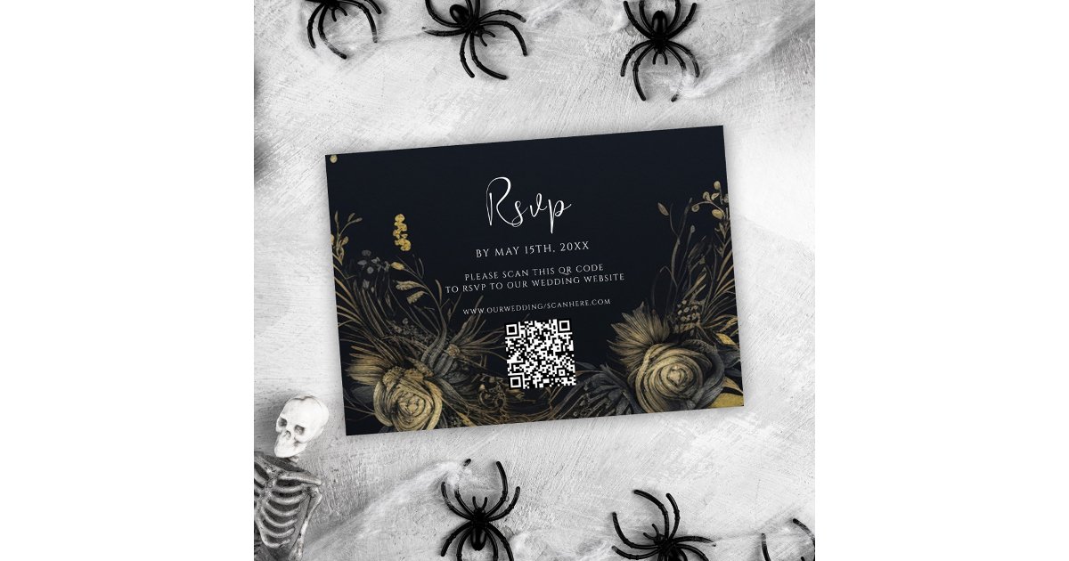 Gothic Halloween QR Code Wedding RSVP Card | Zazzle