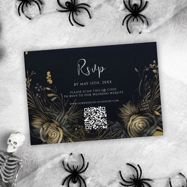 Gothic Halloween QR Code Wedding RSVP Card | Zazzle