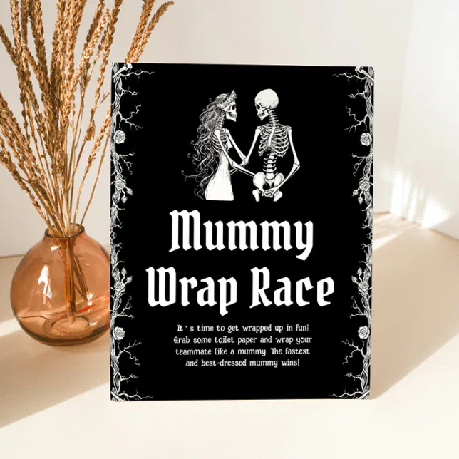 Gothic Halloween Skeleton Mummy Wrap Race Sign | Zazzle