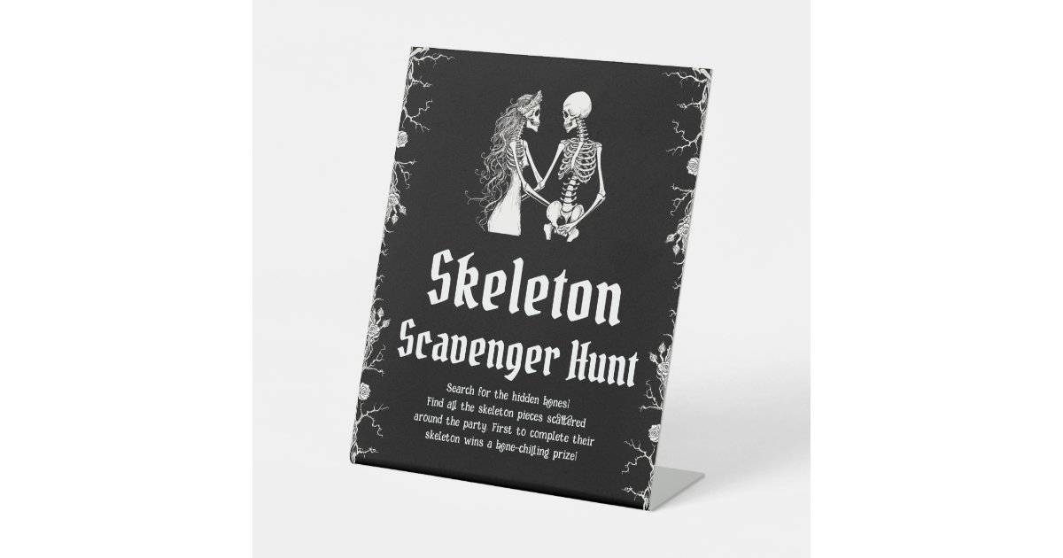 Gothic Halloween Skeleton Scavenger Hunt Sign | Zazzle