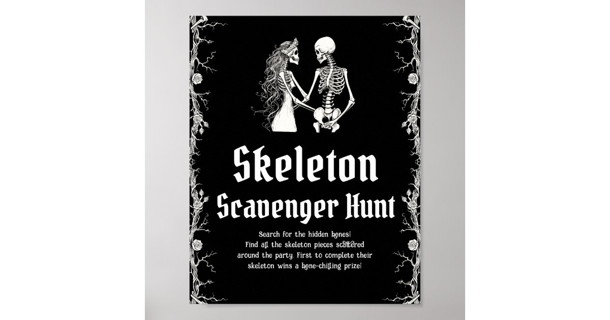 Gothic Halloween Skeleton Scavenger Hunt Sign | Zazzle