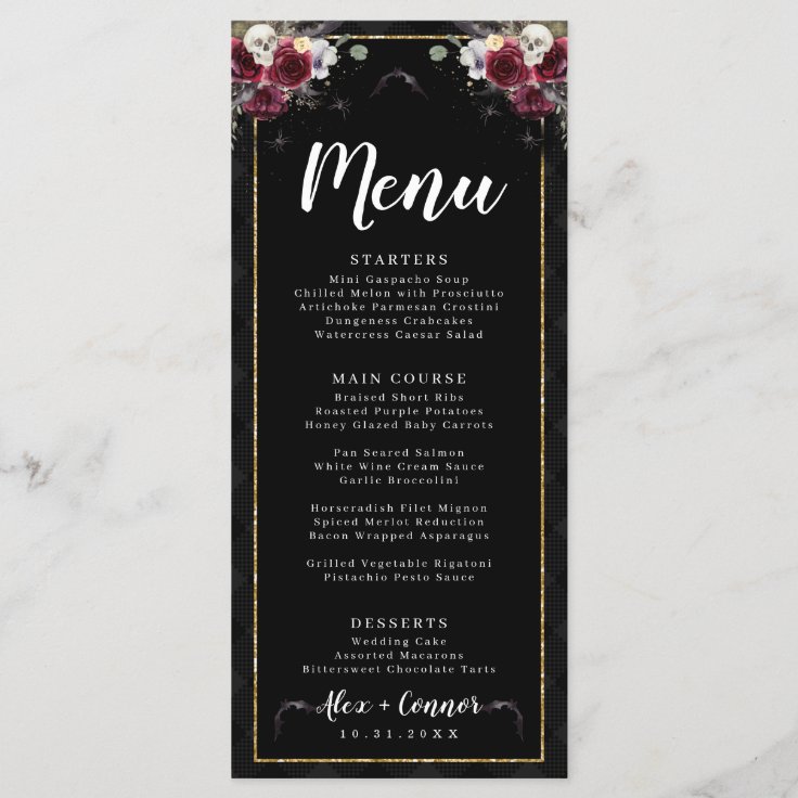 Gothic Halloween Wedding Menu | Zazzle