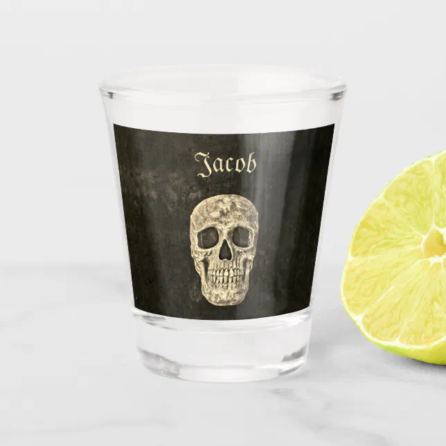 Gothic Human Skull Beige Black Texture Grunge Shot Glass | Zazzle