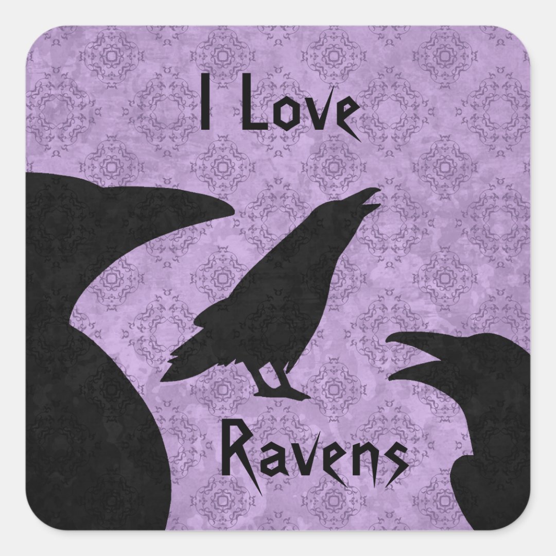Gothic I Love ravens Square Sticker | Zazzle