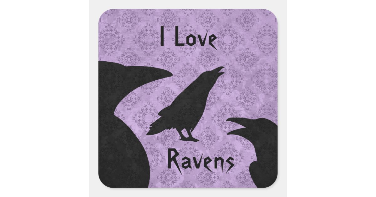 Gothic I Love ravens Square Sticker | Zazzle