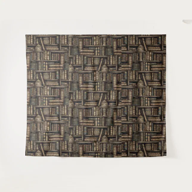 Gothic Library with Antique Leather Tooled Books Tapestry | Zazzle