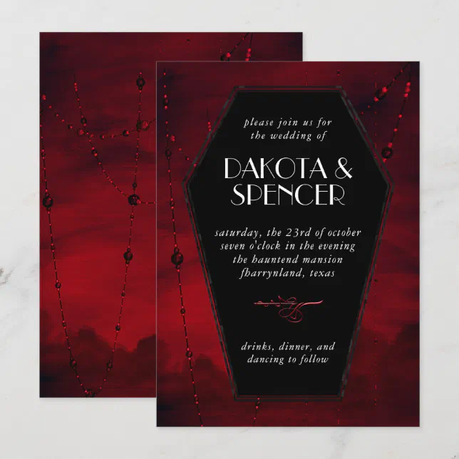 Gothic Luxe | Black and Blood Red Coffin Wedding Invitation | Zazzle