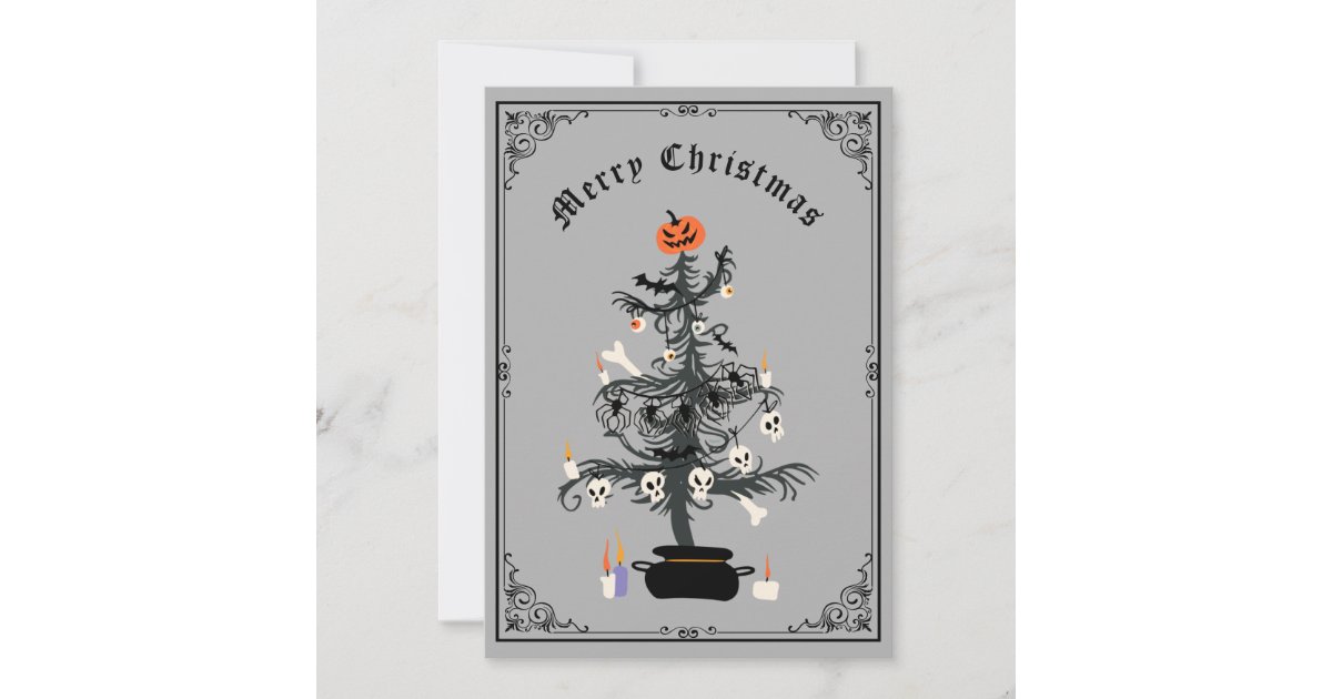 Gothic Merry Christmas Tree Holiday Card | Zazzle