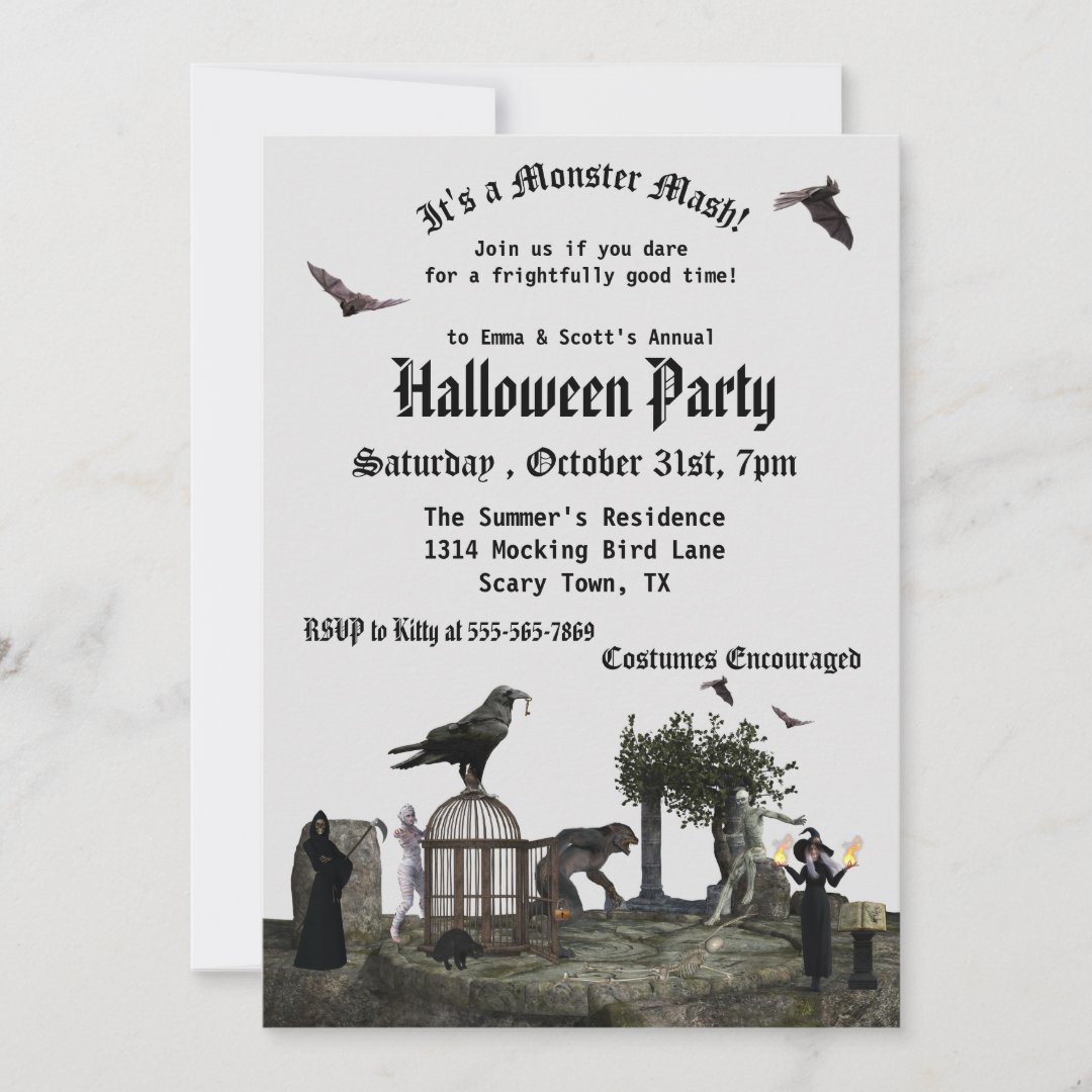 Gothic Monster Mash Halloween Witch Werewolf Mummy Invitation | Zazzle