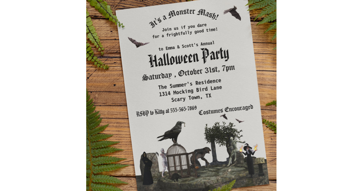 Gothic Monster Mash Halloween Witch Werewolf Mummy Invitation | Zazzle