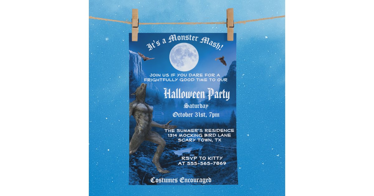 Gothic Monster Mash Werewolf Halloween Party Invitation | Zazzle