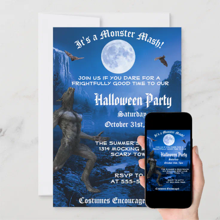 Gothic Monster Mash Werewolf Halloween Party Invitation | Zazzle