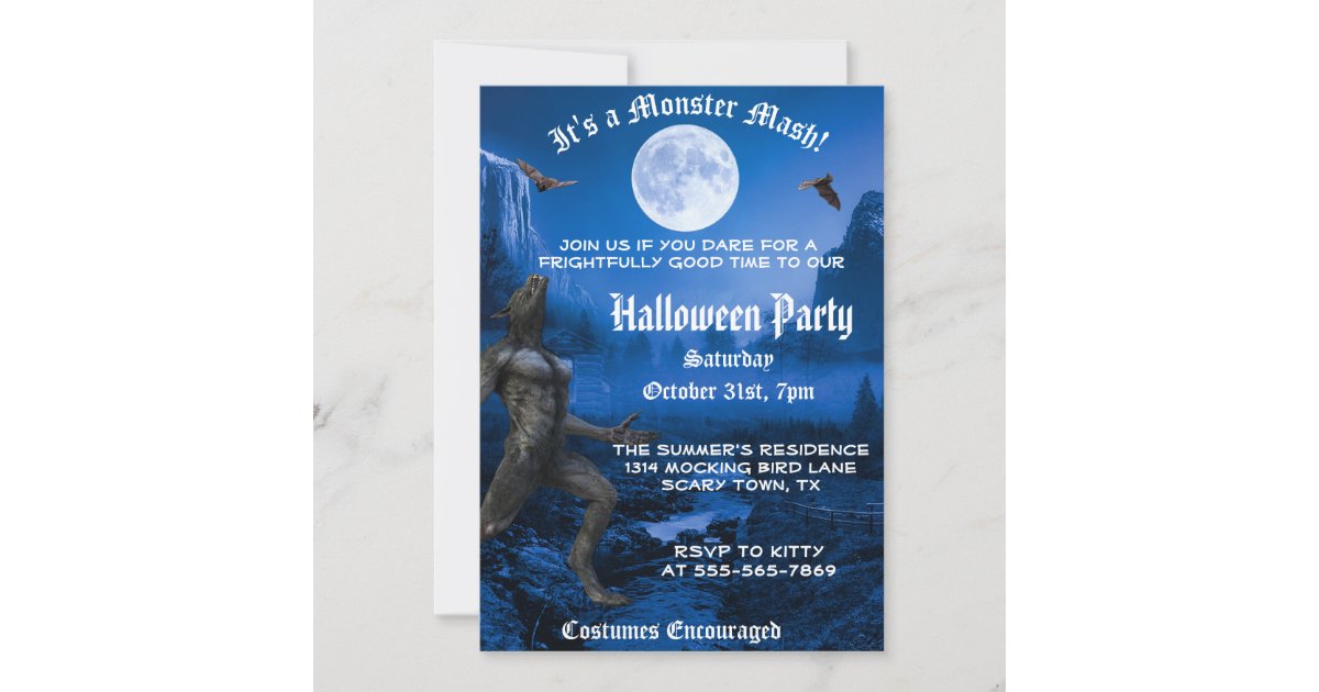 Gothic Monster Mash Werewolf Halloween Party Invitation | Zazzle