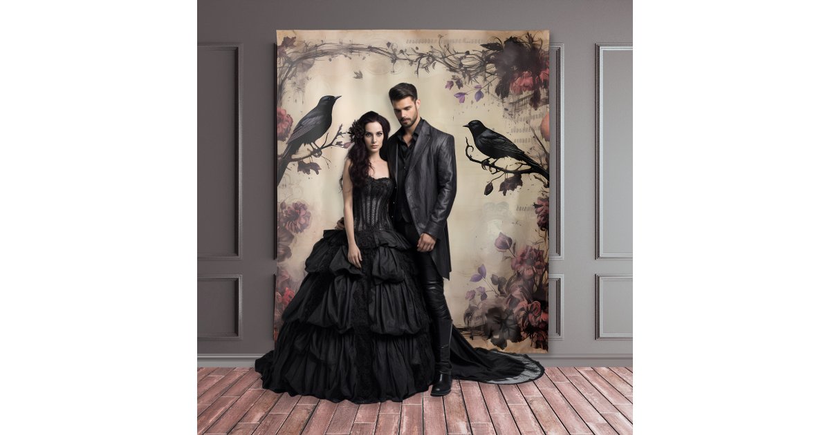 Gothic Moody Black Ravens & Pink Roses Tapestry | Zazzle