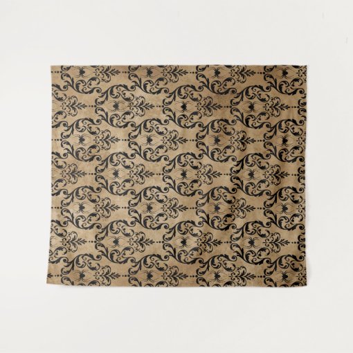 Gothic Moody Damask Tan & Black Spider Tapestry | Zazzle