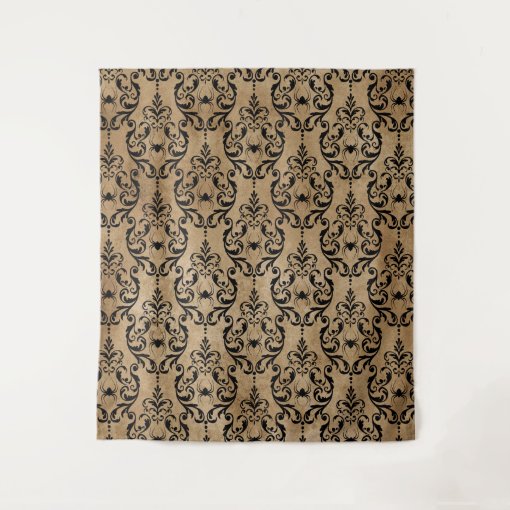 Gothic Moody Damask Tan & Black Spider Tapestry | Zazzle