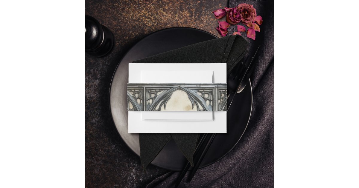 Gothic Moody Scenes Vintage Cream & Black Invitation Belly Band | Zazzle