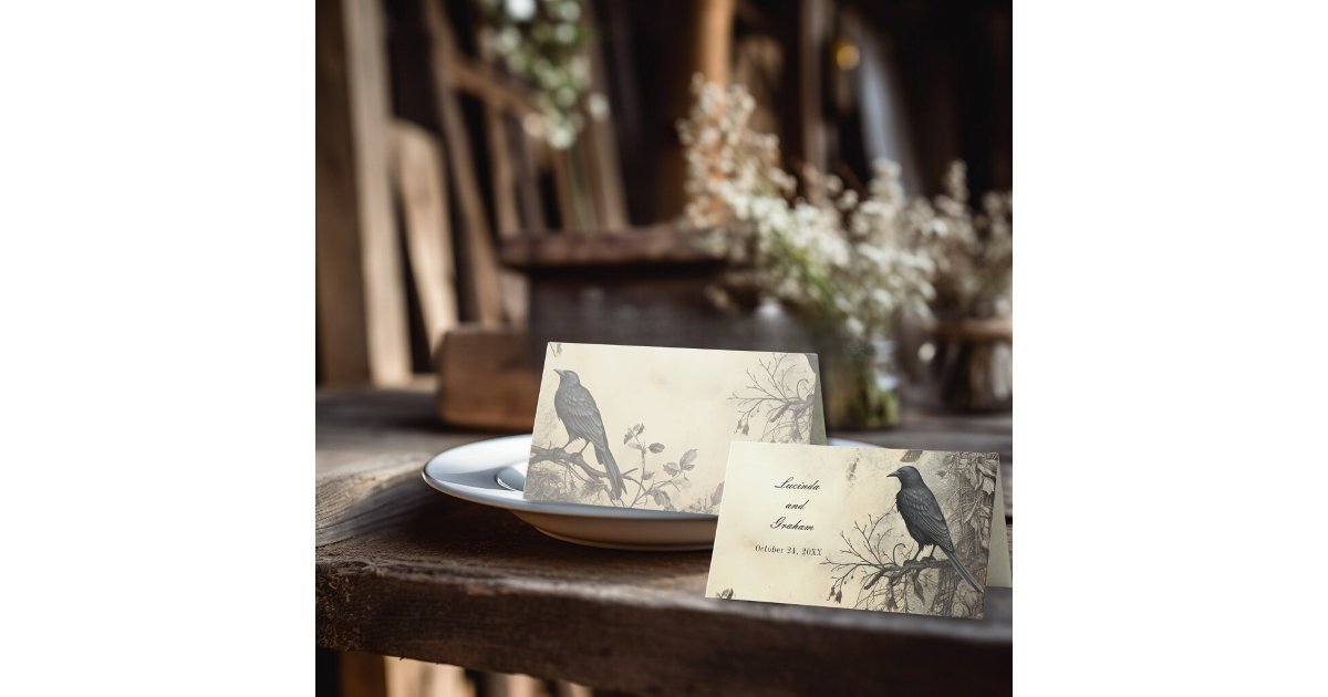 Gothic Moody Scenes Vintage Cream & Black Place Card | Zazzle