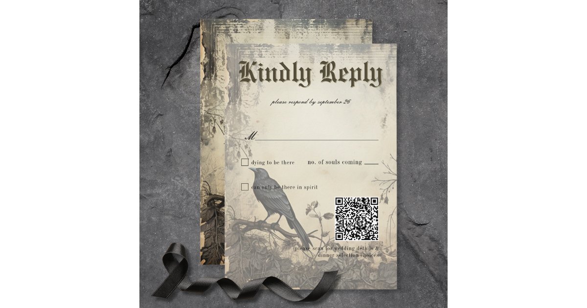 Gothic Moody Scenes Vintage Cream & Black RSVP Card | Zazzle