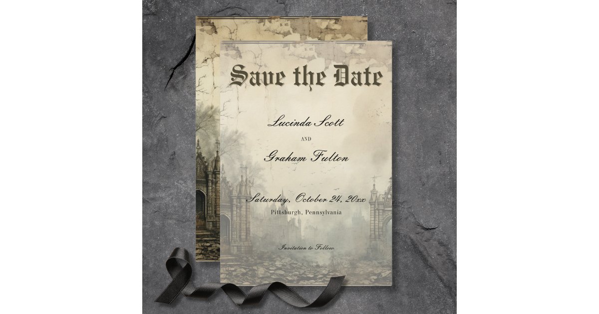 Gothic Moody Scenes Vintage Cream & Black Save The Date | Zazzle