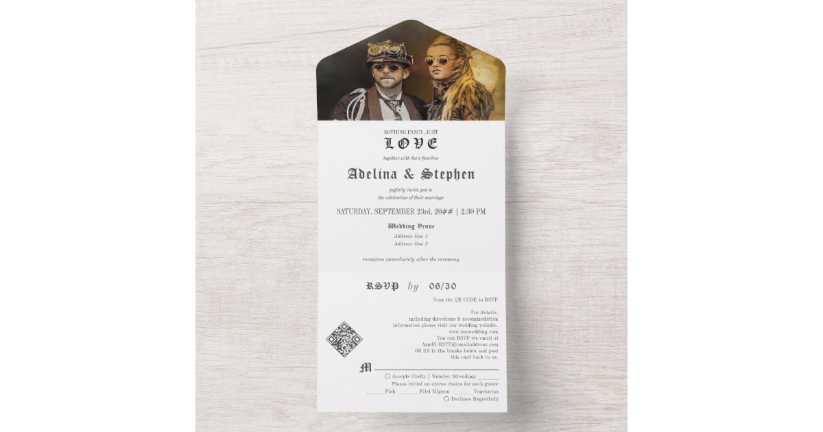 Gothic Nothing Fancy Just Love QR Code Wedding All In One Invitation ...