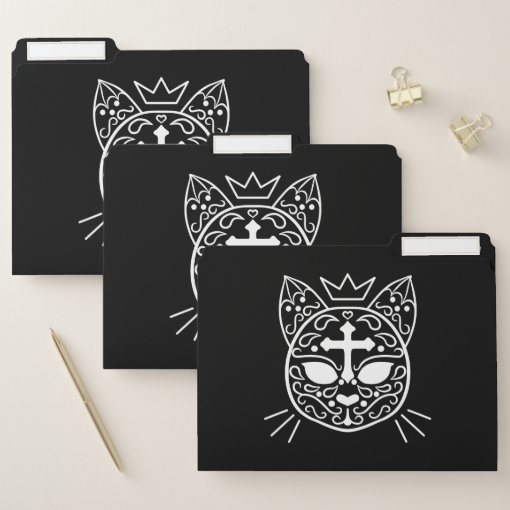 Gothic organizer sugar skull kitty cat nu goth file folder | Zazzle