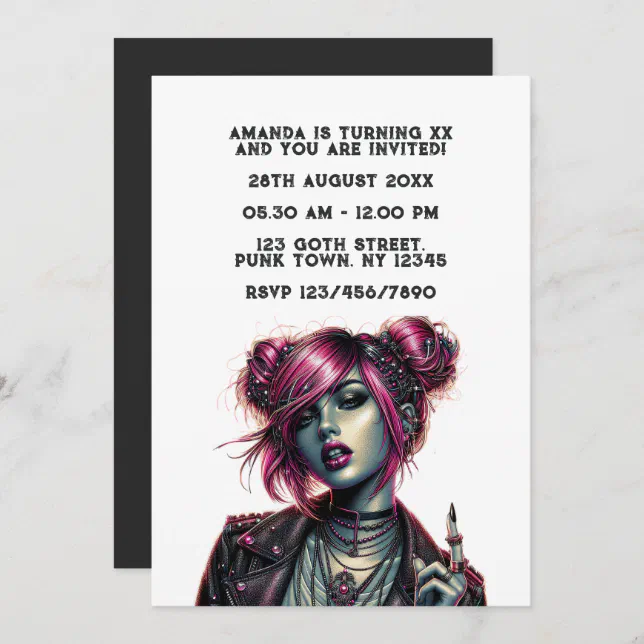 Gothic Punk Girl Birthday Party Invitation | Zazzle