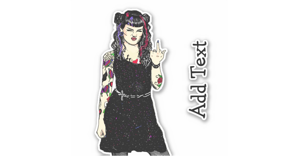 Gothic Punk Girl Flipping the Bird Sticker | Zazzle