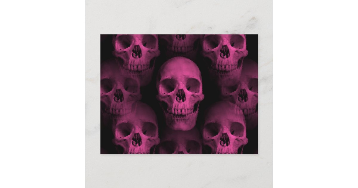 Gothic punk girly hot pink cute skull postcard | Zazzle