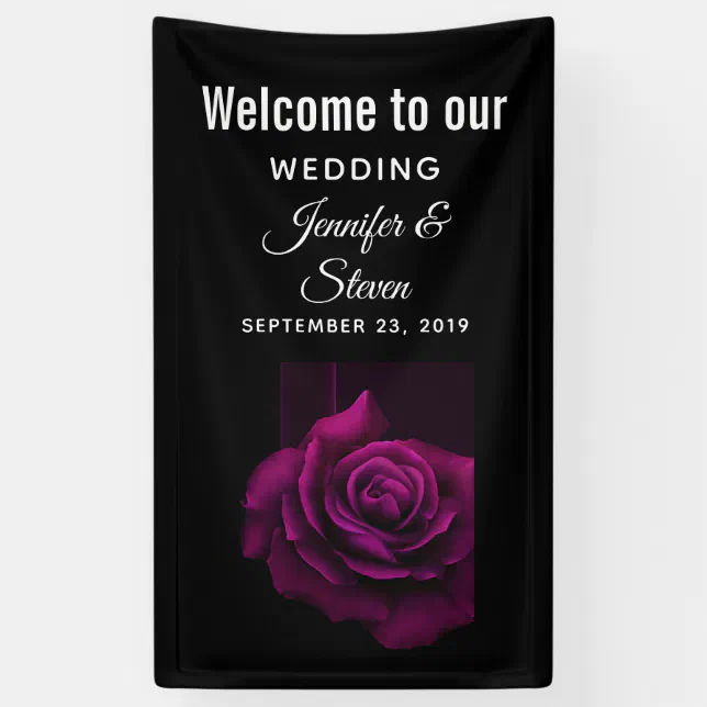 Gothic Purple-Red Rose Flower Wedding Welcome Banner | Zazzle