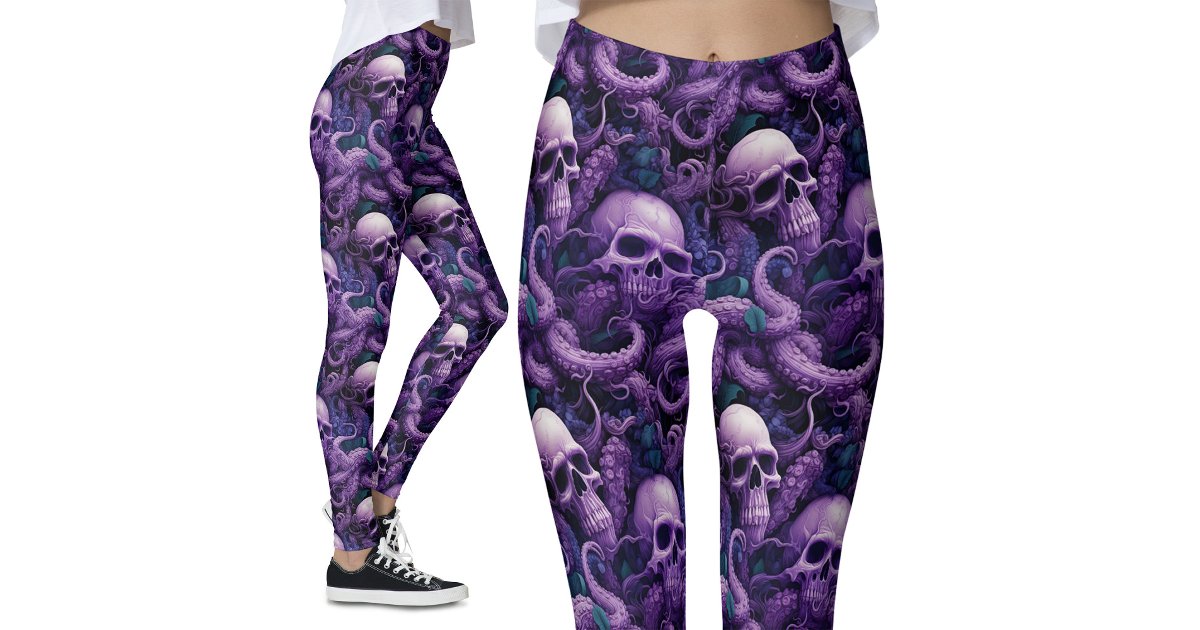 Gothic Purple Tentacles and Skulls Ocean Octopus Leggings | Zazzle