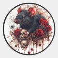 Gothic Rat with Roses and Black Outline Classic Round Sticker | Zazzle