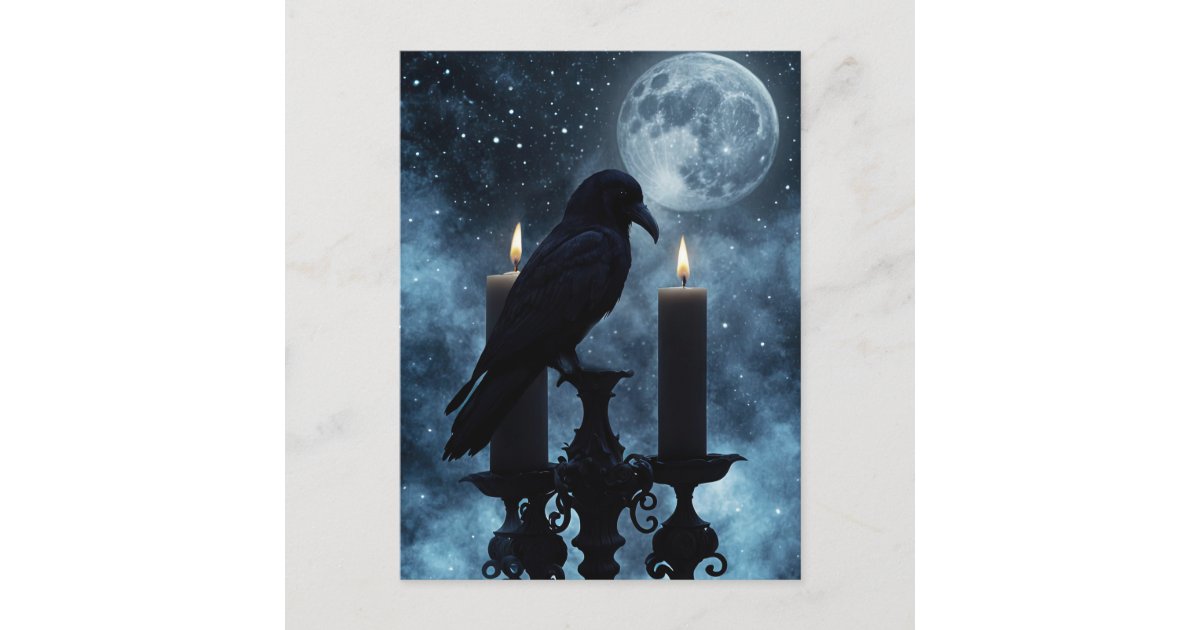 Gothic Raven and Candles Halloween Holiday Postcard | Zazzle